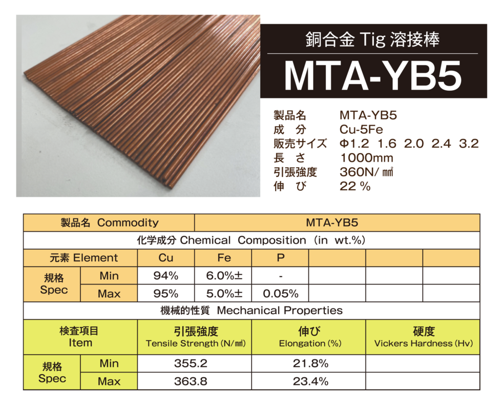 溶接棒 MTA-YB5 | MTA合金株式会社